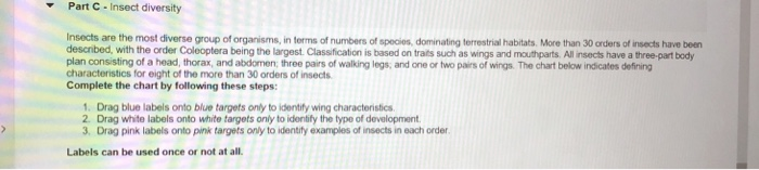 Part C-Insect diversity Insects are the most diverse | Chegg.com