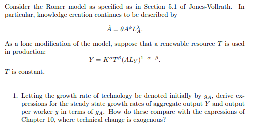 Consider the Romer model as specified as in Section | Chegg.com