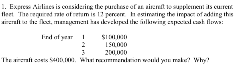 Solved 1) You must calculate NPV and IRR for each problem, | Chegg.com