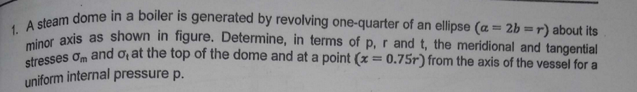 1. A steam dome in a boiler is generated by revolving | Chegg.com
