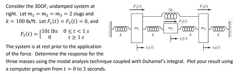 Solved Consider the 3DOF, undamped system at right. Let | Chegg.com