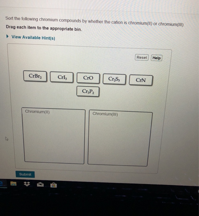 Solved Sort the following chromium compounds by whether the | Chegg.com
