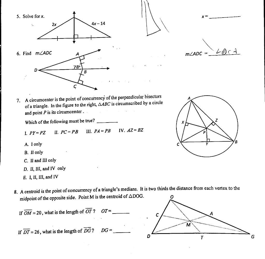 Solved 5 Solve For X X 2x 4x 14 6 Find MZADC LOCA Chegg