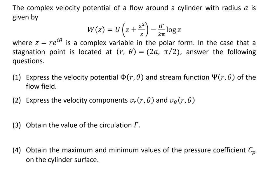 Solved The complex velocity potential of a flow around a | Chegg.com
