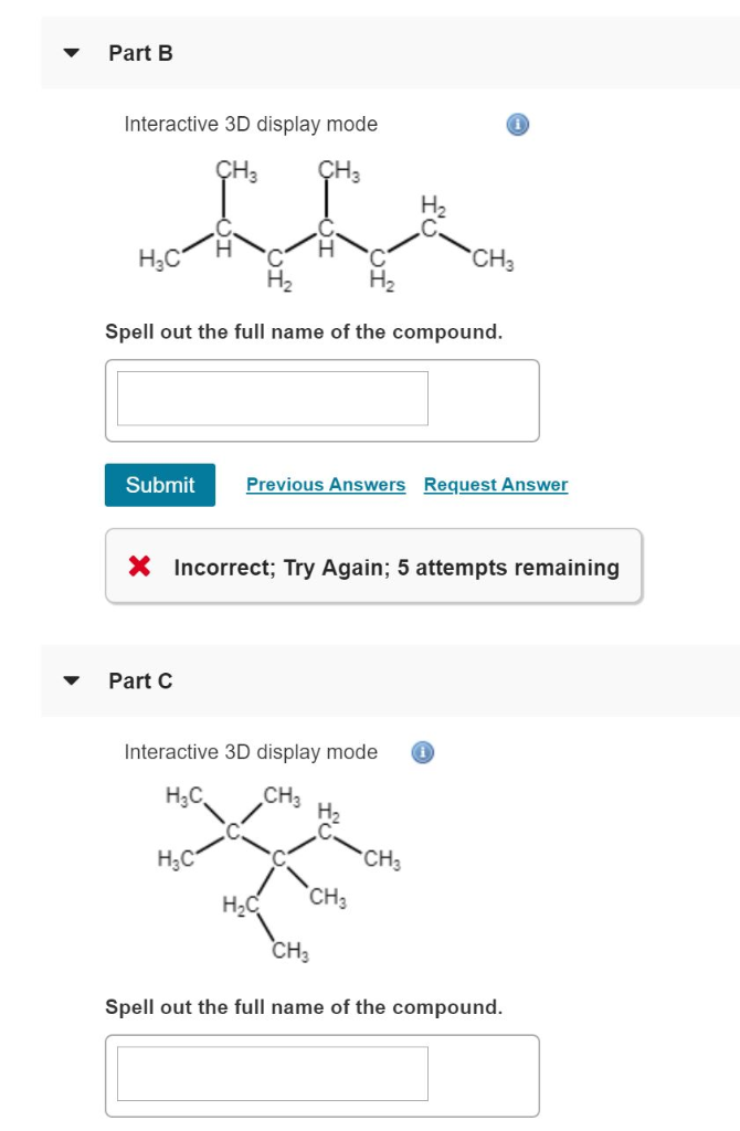 Solved Part B Interactive 3D display mode CH3 CH2 H2 H.CH " | Chegg.com