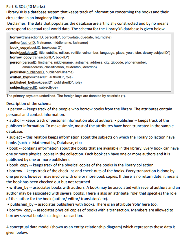 Solved Part B: SQL (40 Marks) LibraryDB is a database system | Chegg.com
