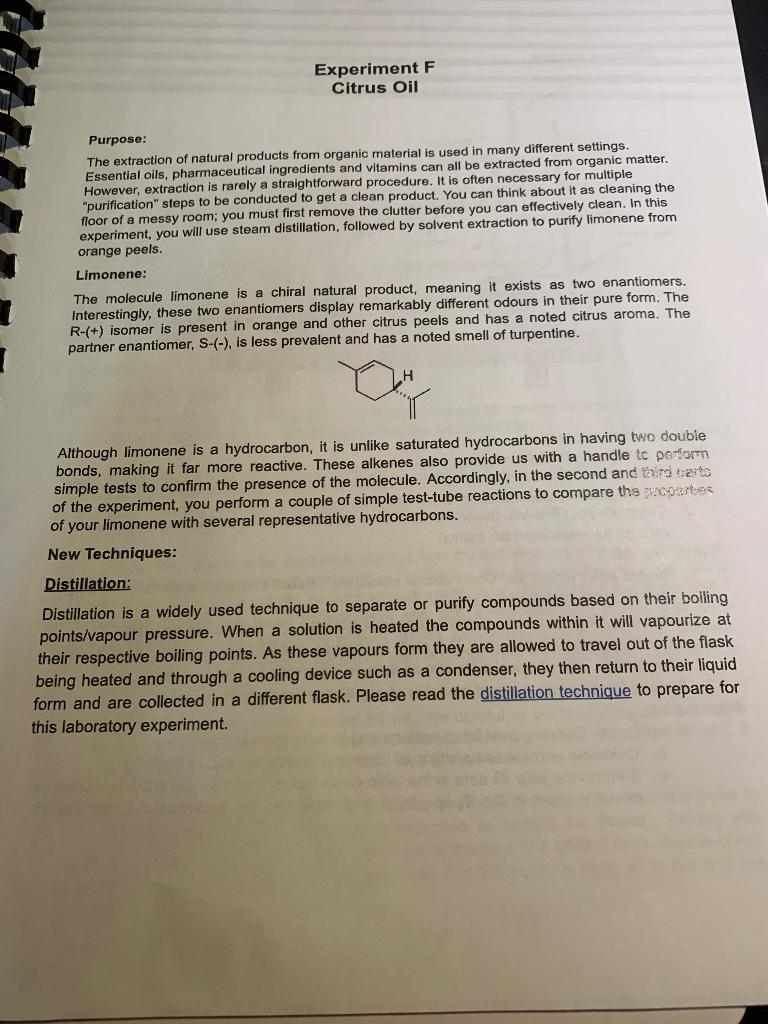 Solved Purpose: The extraction of natural products from | Chegg.com