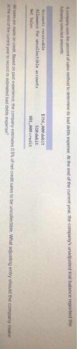 Solved A company uses the percent of sales method to | Chegg.com