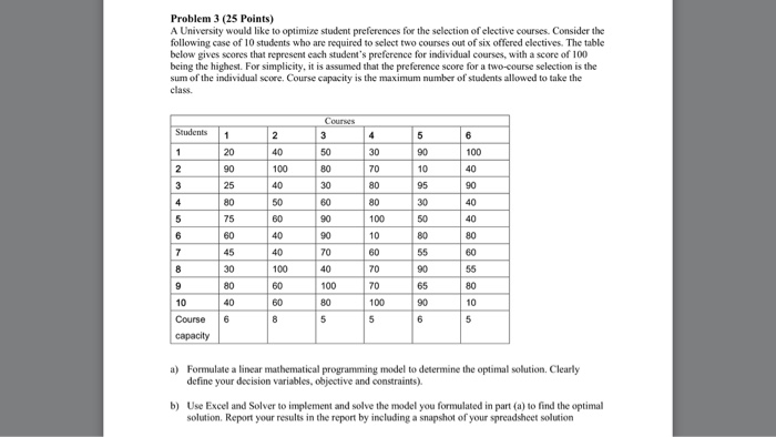 Solved Problem 3 (25 Points) A University would like to | Chegg.com