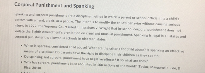 Solved Corporal Punishment and Spanking Spanking and | Chegg.com