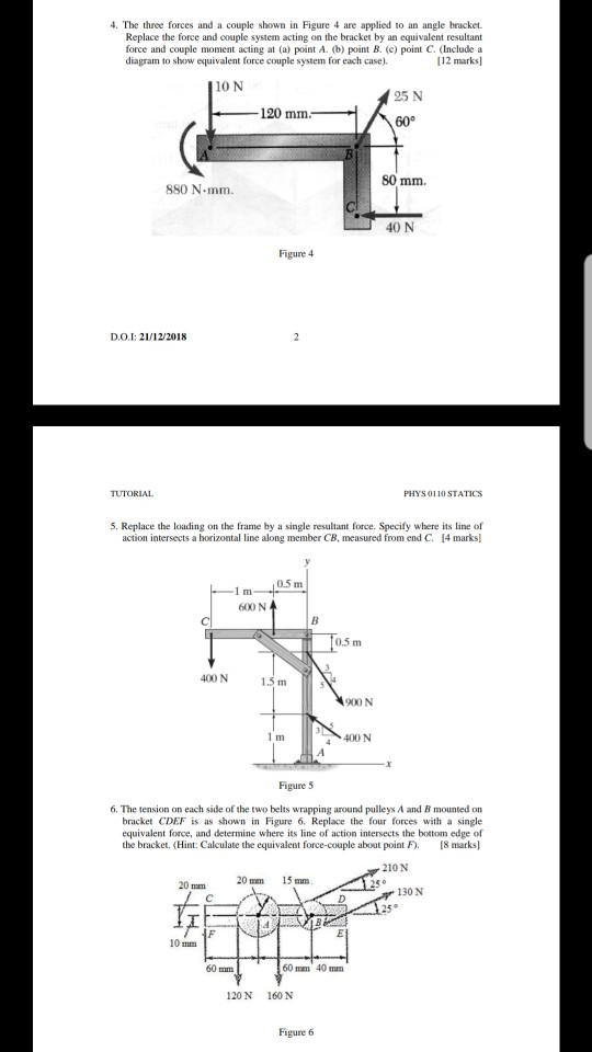 Solved 4. The three forces and a couple shown in Figure 4 | Chegg.com