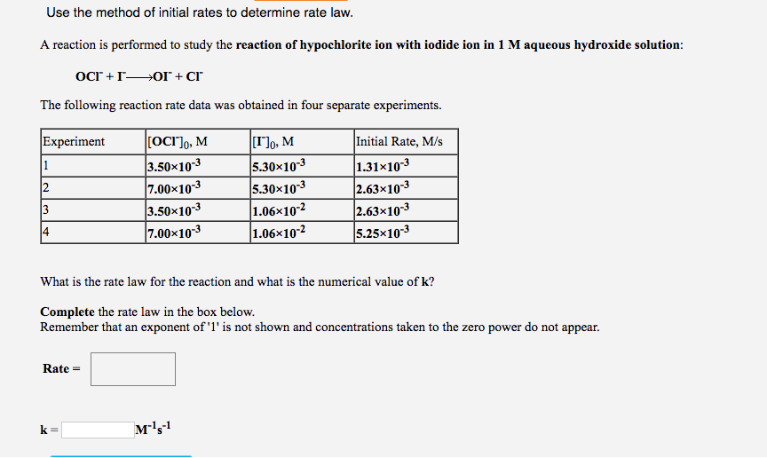 Solved Use The Method Of Initial Rates To Determine Rate Law