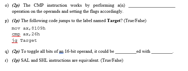 Solved o) (2p) The CMP instruction works by performing an) | Chegg.com
