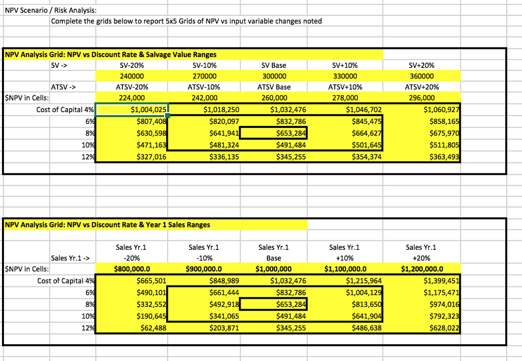 Solved NPV Scenario/ Risk Analysis: Complete the grids below | Chegg.com