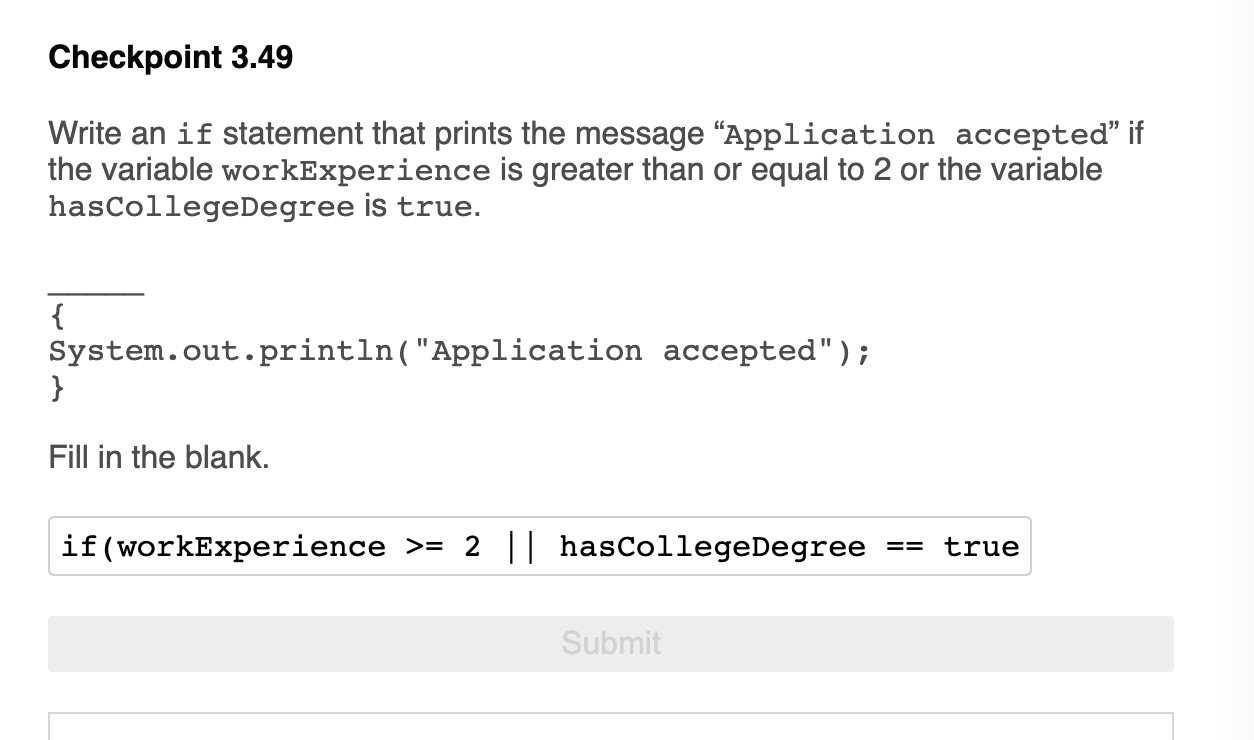Solved Checkpoint 3 48 Write An If Statement That Prints The