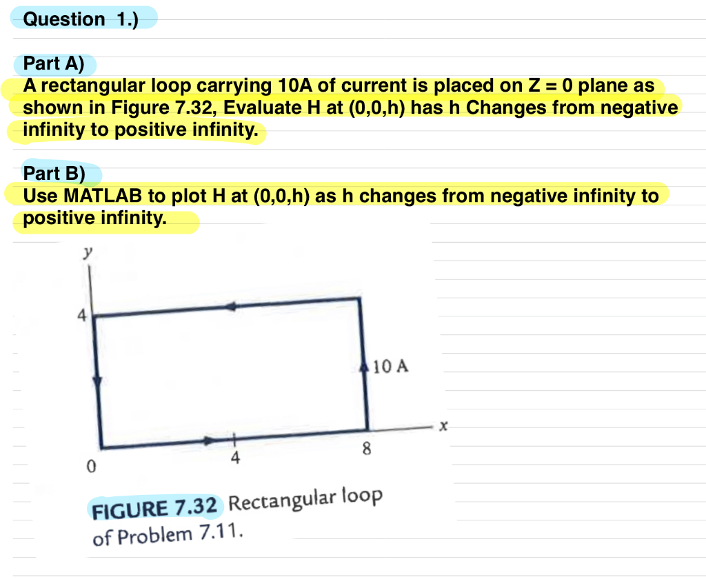 Solved Question 1.) Part A) A rectangular loop carrying 10A | Chegg.com