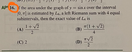 Solved AP 16. f the area under the graph of y = sin x over | Chegg.com