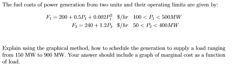 Solved The fuel costs of power generation from two units and | Chegg.com