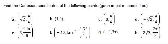 Solved Find the Cartesian coordinates of the following | Chegg.com