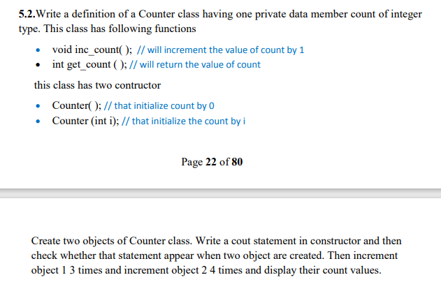 Solved 5.2.Write a definition of a Counter class having one | Chegg.com