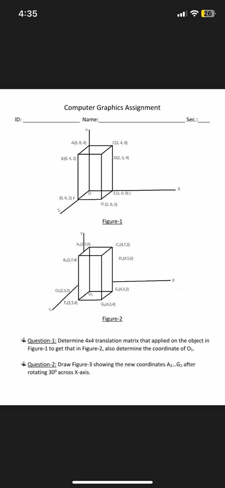 Solved Computer Graphics Assignment ID: Name: Sec.: Figure-1 | Chegg.com