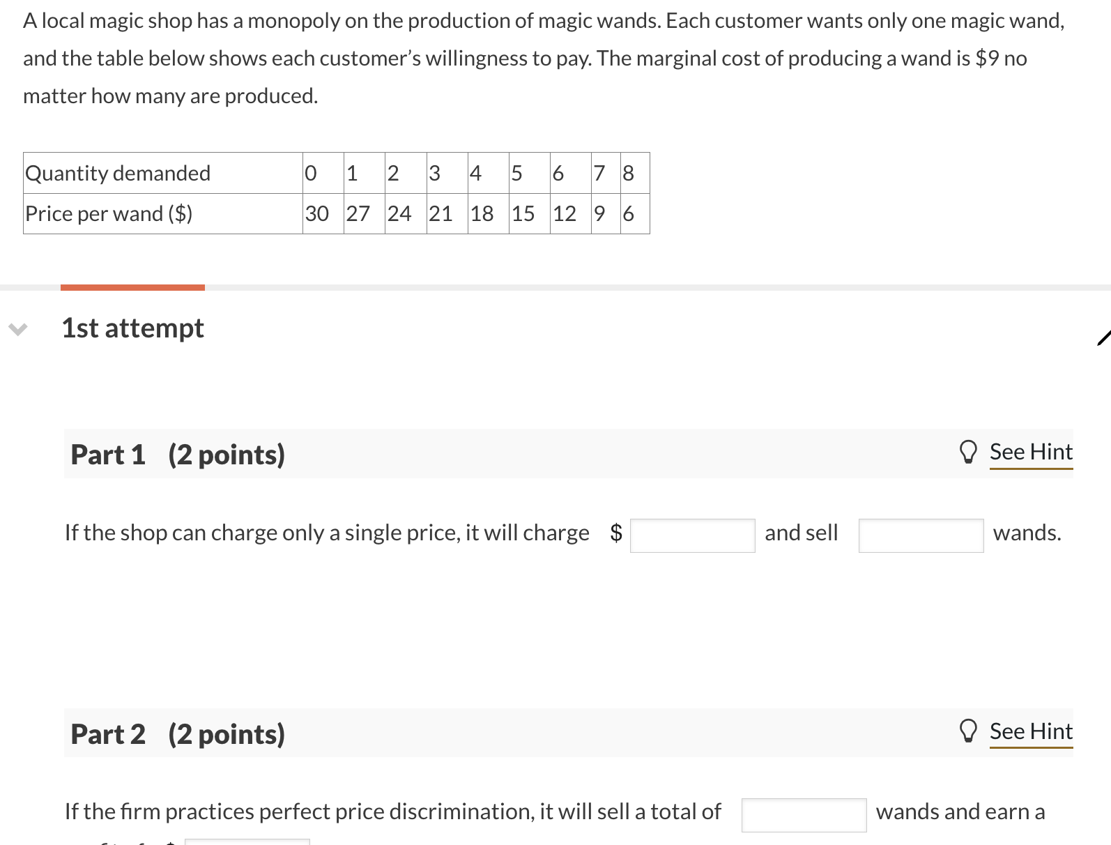 Solved 1st attemptPart 1 (2 ﻿points)See HintIf the shop can | Chegg.com