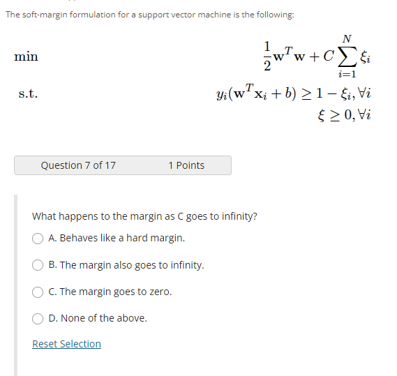 Solved The soft-margin formulation for a support vector | Chegg.com