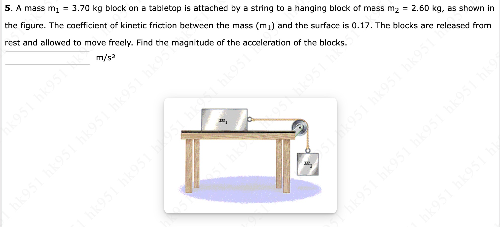 Solved A mass m1=3.70kg ﻿block on a tabletop is attached by | Chegg.com