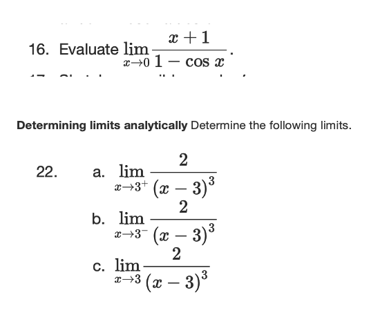 Solved x + 1 16. Evaluate lim x 0 1 COS X Determining limits | Chegg.com