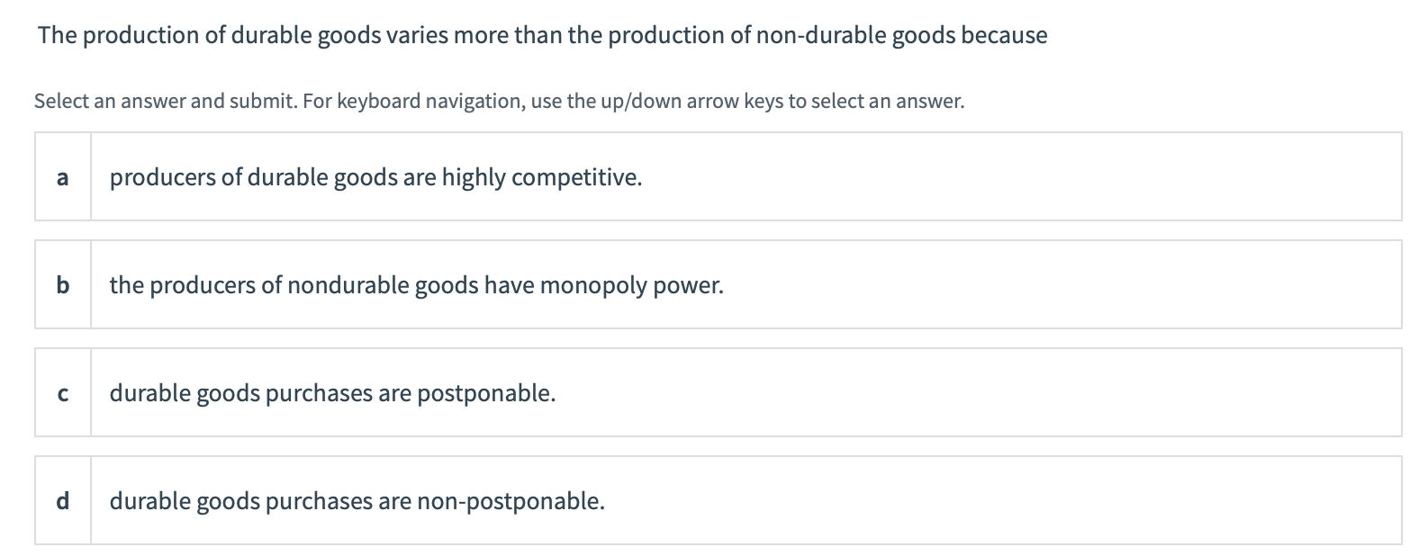 Solved The production of durable goods varies more than the | Chegg.com