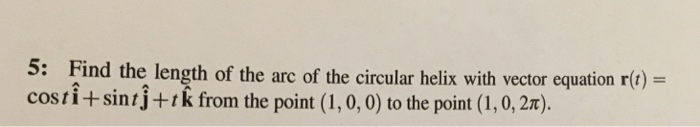 Solved Find the length of the arc of the circular helix with | Chegg.com