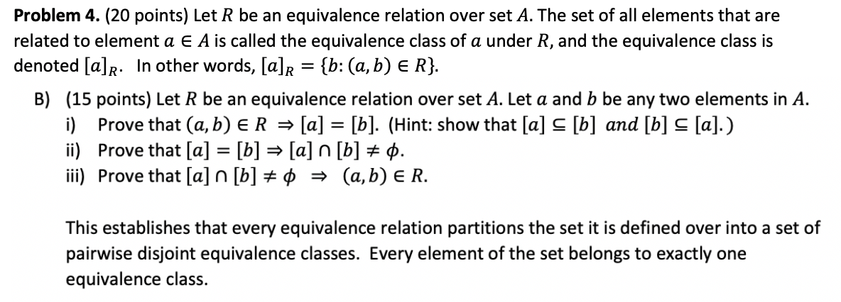 Solved Problem 4. (20 points) Let R be an equivalence | Chegg.com
