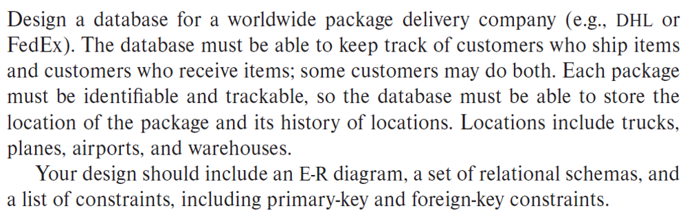 Solved Design a database for a worldwide package delivery | Chegg.com