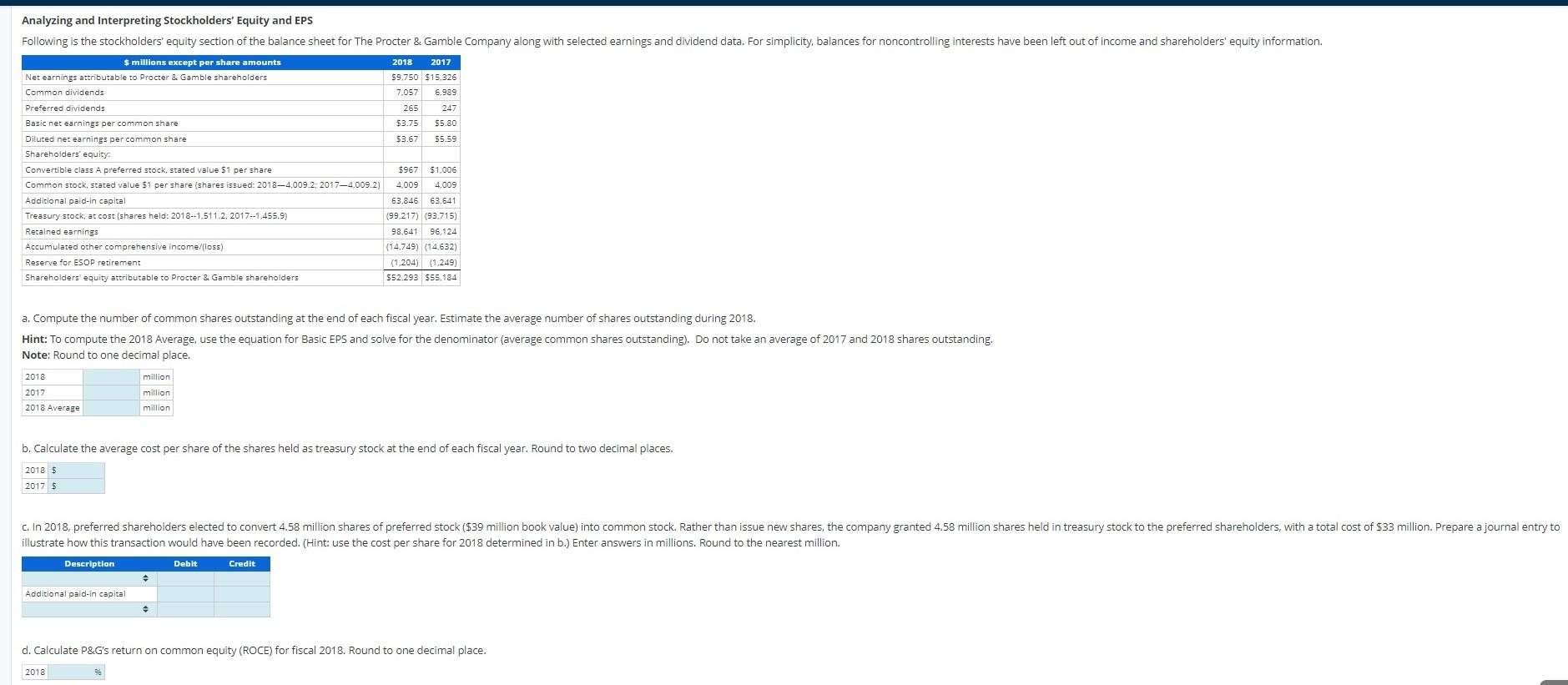 Solved Analyzing and Interpreting Stockholders' Equity and | Chegg.com