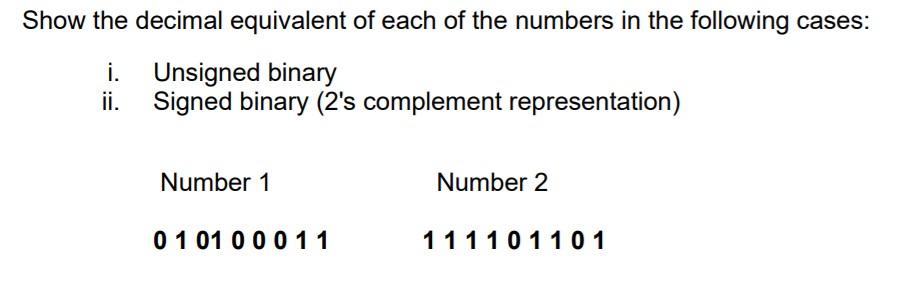 Solved Show The Decimal Equivalent Of Each Of The Numbers In