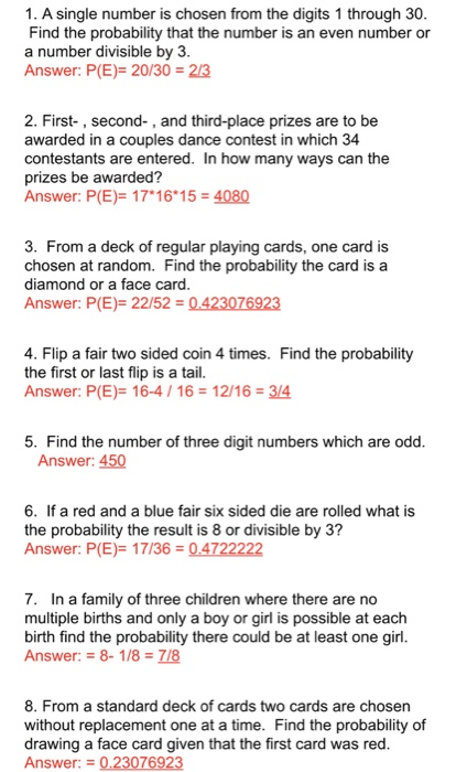 Solved 1. A single number is chosen from the digits 1 | Chegg.com