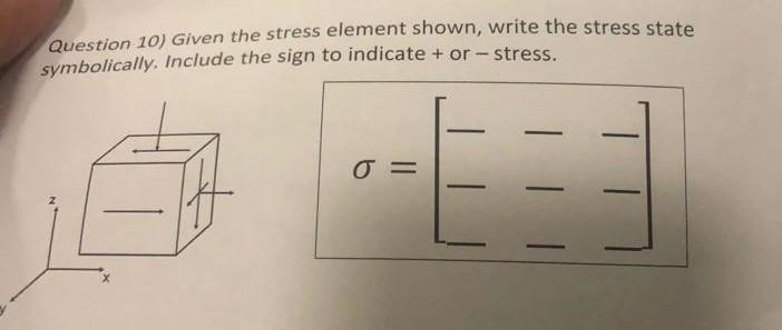 Solved Question 10) Given the stress element shown, write | Chegg.com