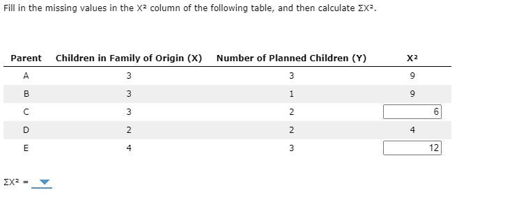 Solved Fill in the missing values in the X^2 ﻿column of the | Chegg.com