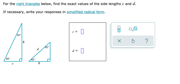 Solved For the right triangles below, find the exact values | Chegg.com