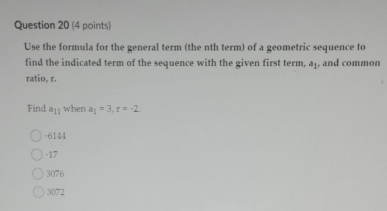 Solved Question 20 (4 points) Use the formula for the | Chegg.com