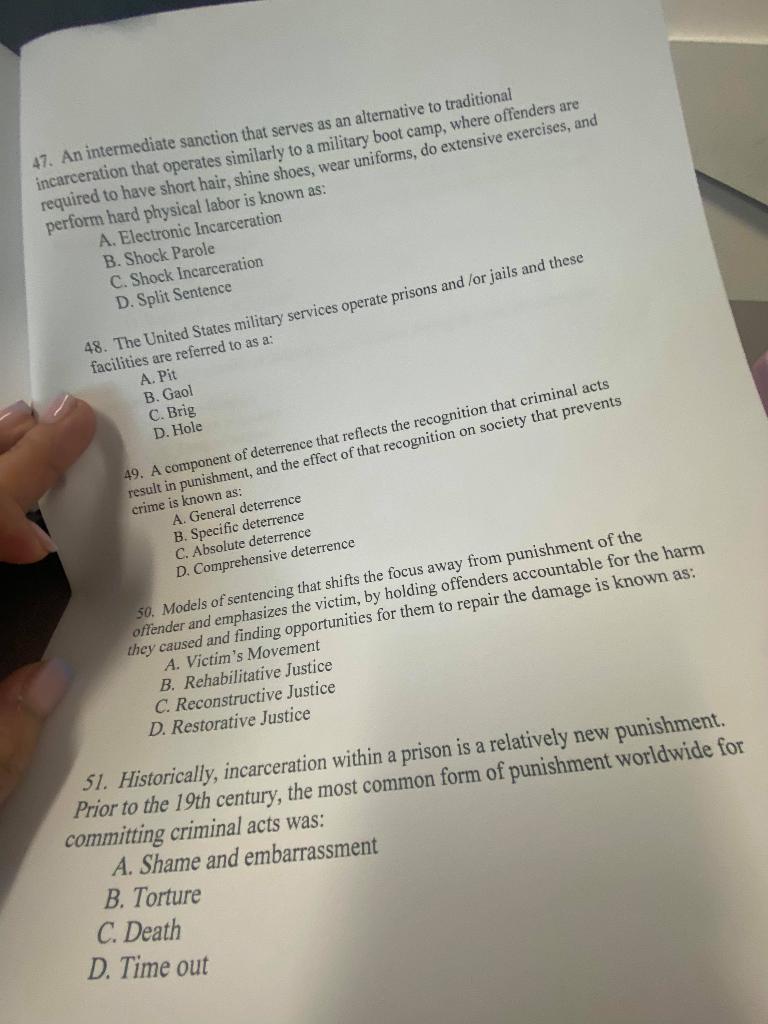 Solved 47. An intermediate sanction that serves as an | Chegg.com