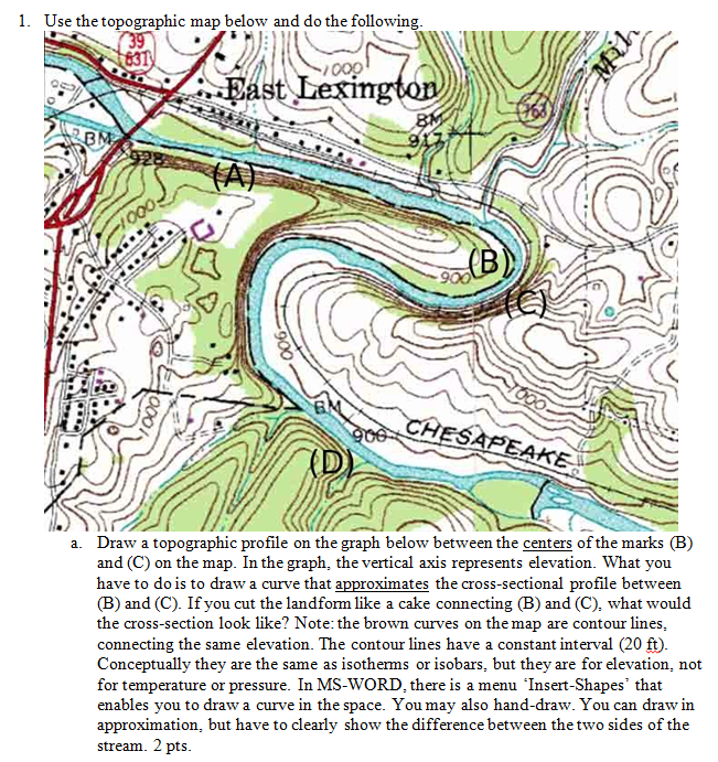 Solved 1. Use the topographic map below and do the following | Chegg.com