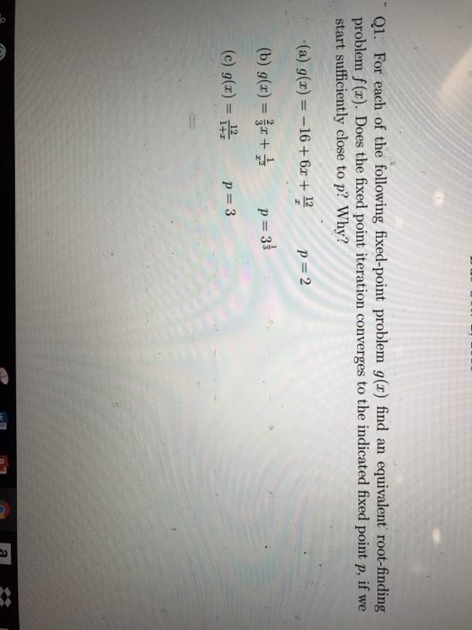 Solved Q1. For each of the following fixed-point problem | Chegg.com