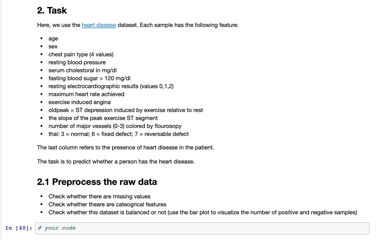 Solved 2. Task Here, we use the heart disease dataset. Each | Chegg.com