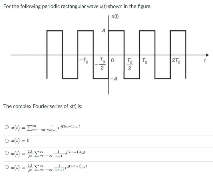 Solved For the following periodic rectangular wave x(t) | Chegg.com
