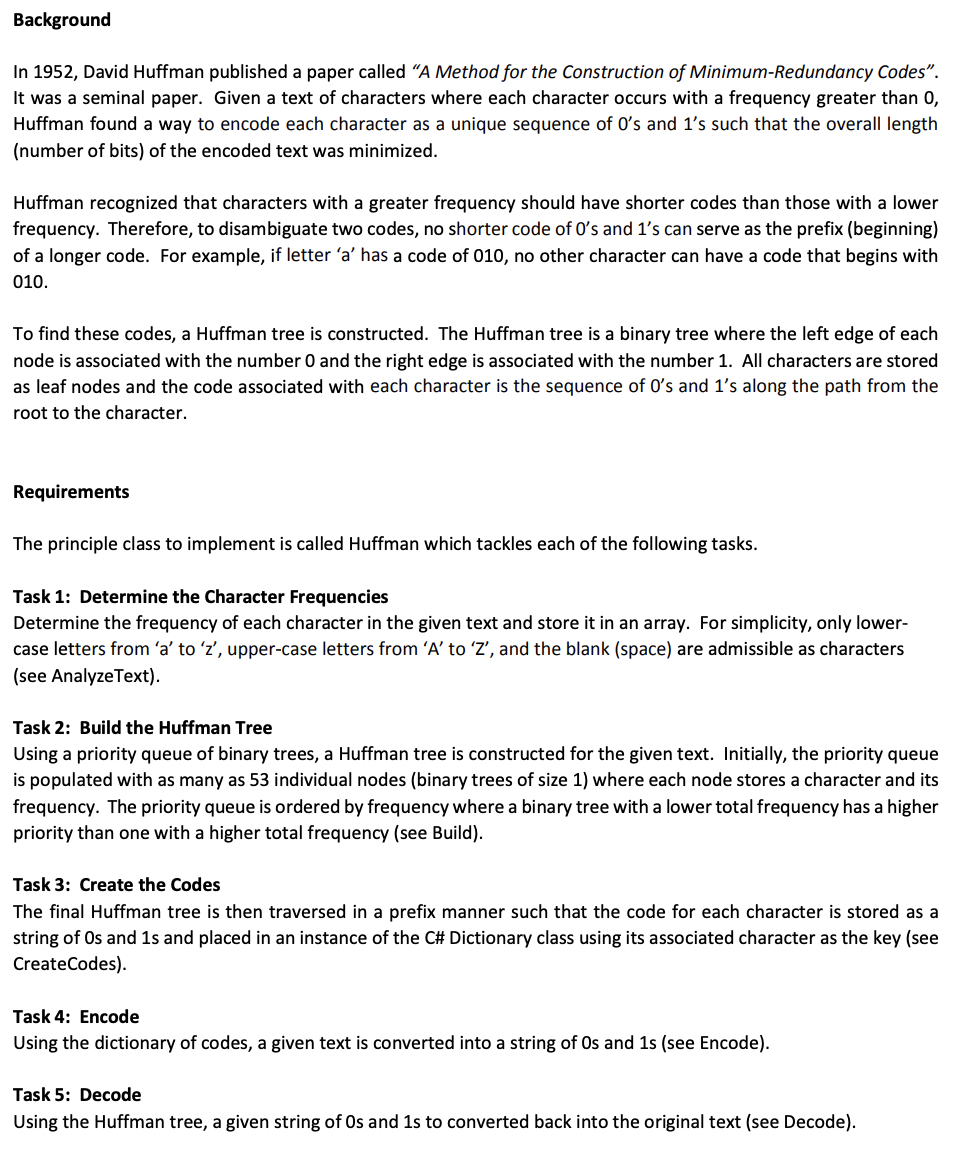 Background In 1952, David Huffman published a paper | Chegg.com