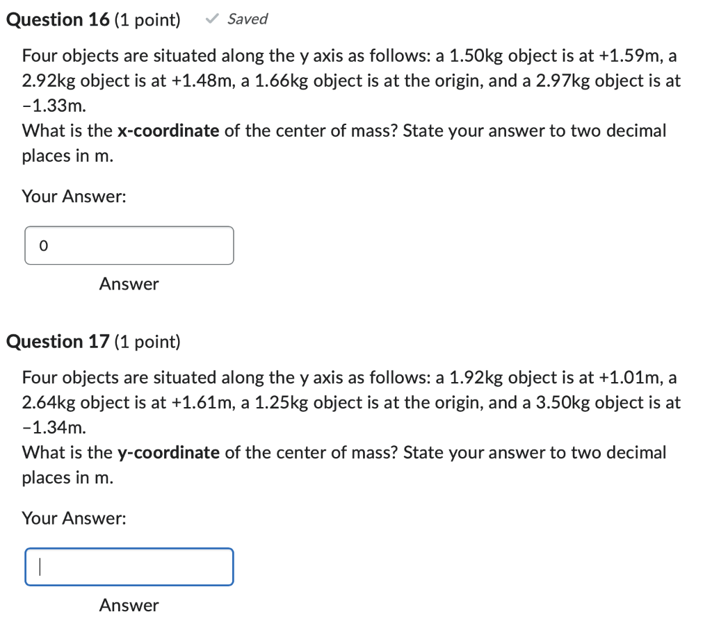 Solved Four objects are situated along the y axis as | Chegg.com