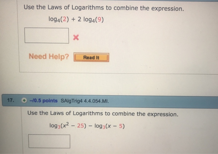 Solved Use the Laws of Logarithms to combine the expression. | Chegg.com