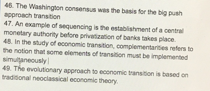 Solved 46. The Washington consensus was the basis for the | Chegg.com