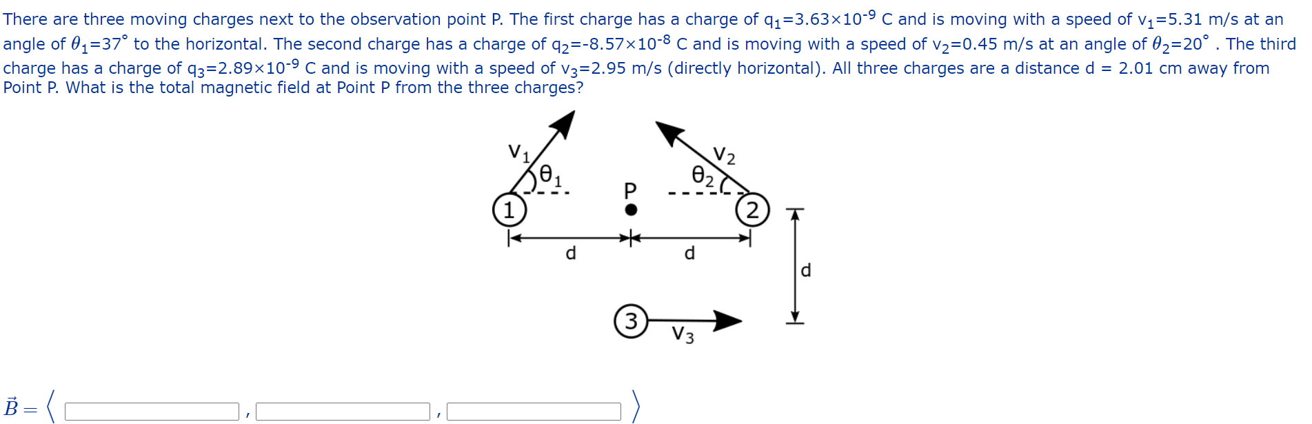 Solved There are three moving charges next to the | Chegg.com